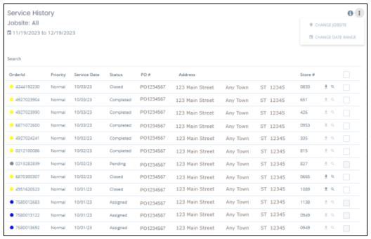 Commercial Portal Service History
